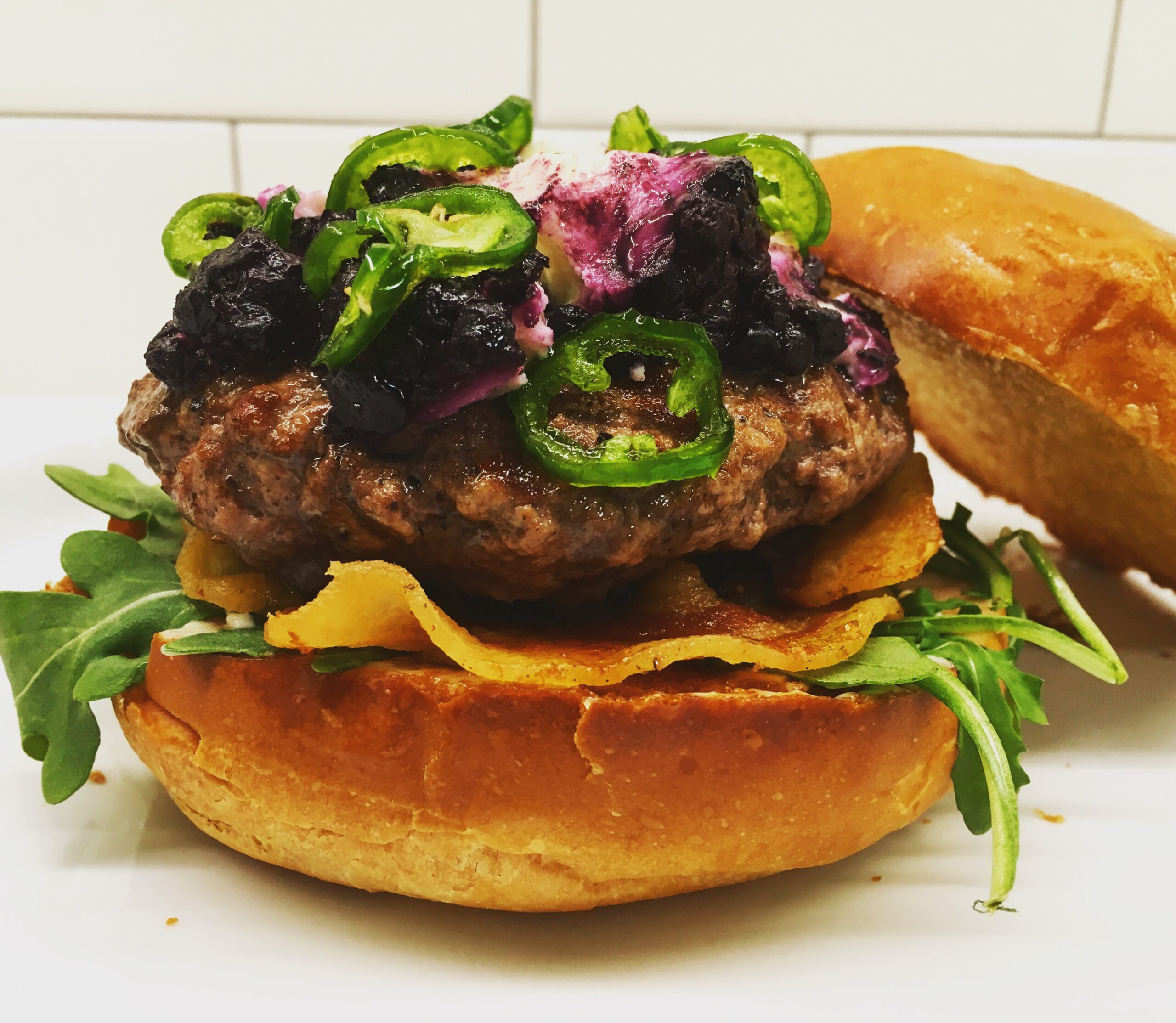 Blueberry Burger with Pancetta and Jalapeños - Never Not Hungry
