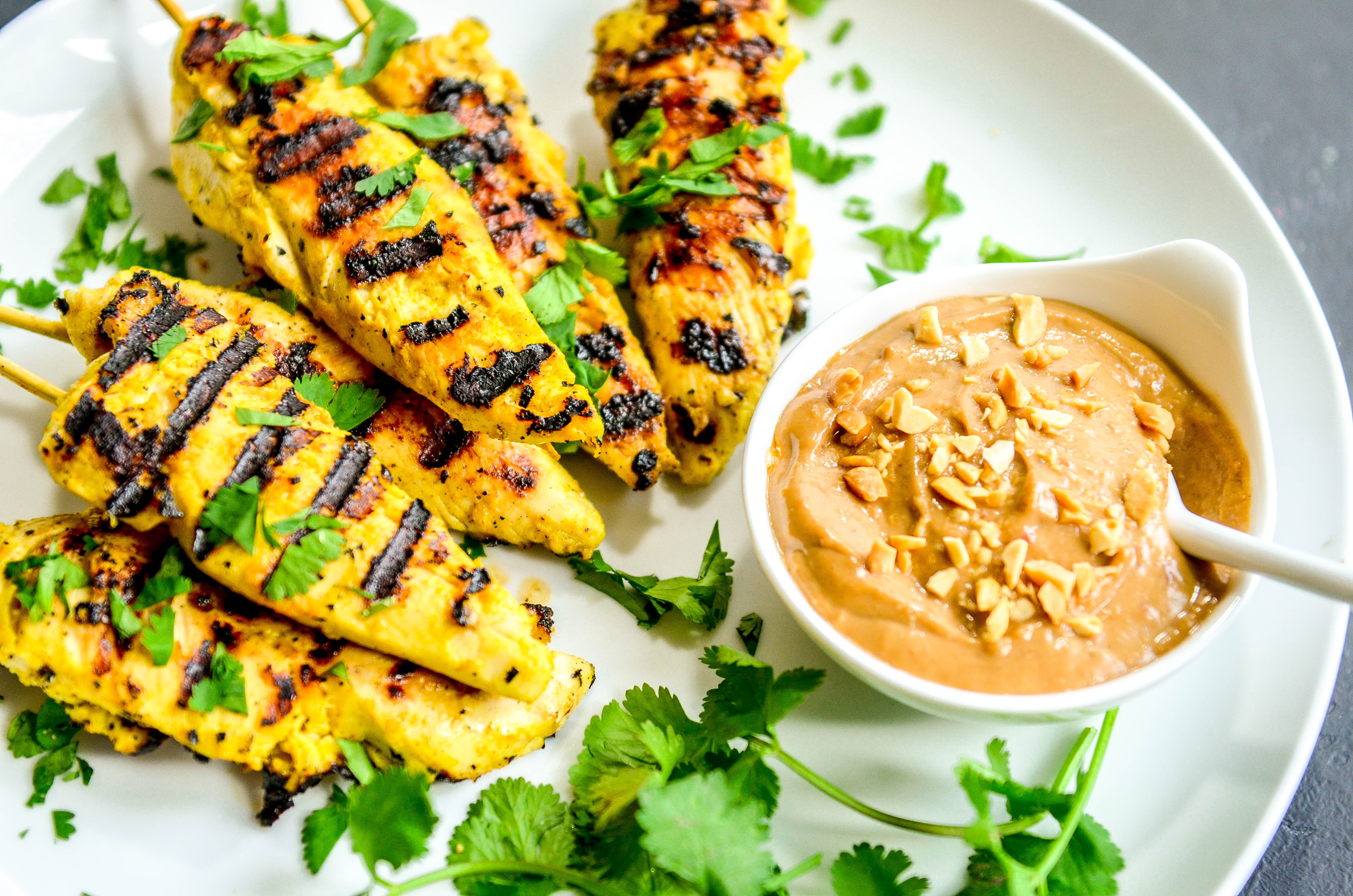 Chicken Satay with Coconut-Peanut Sauce - Never Not Hungry