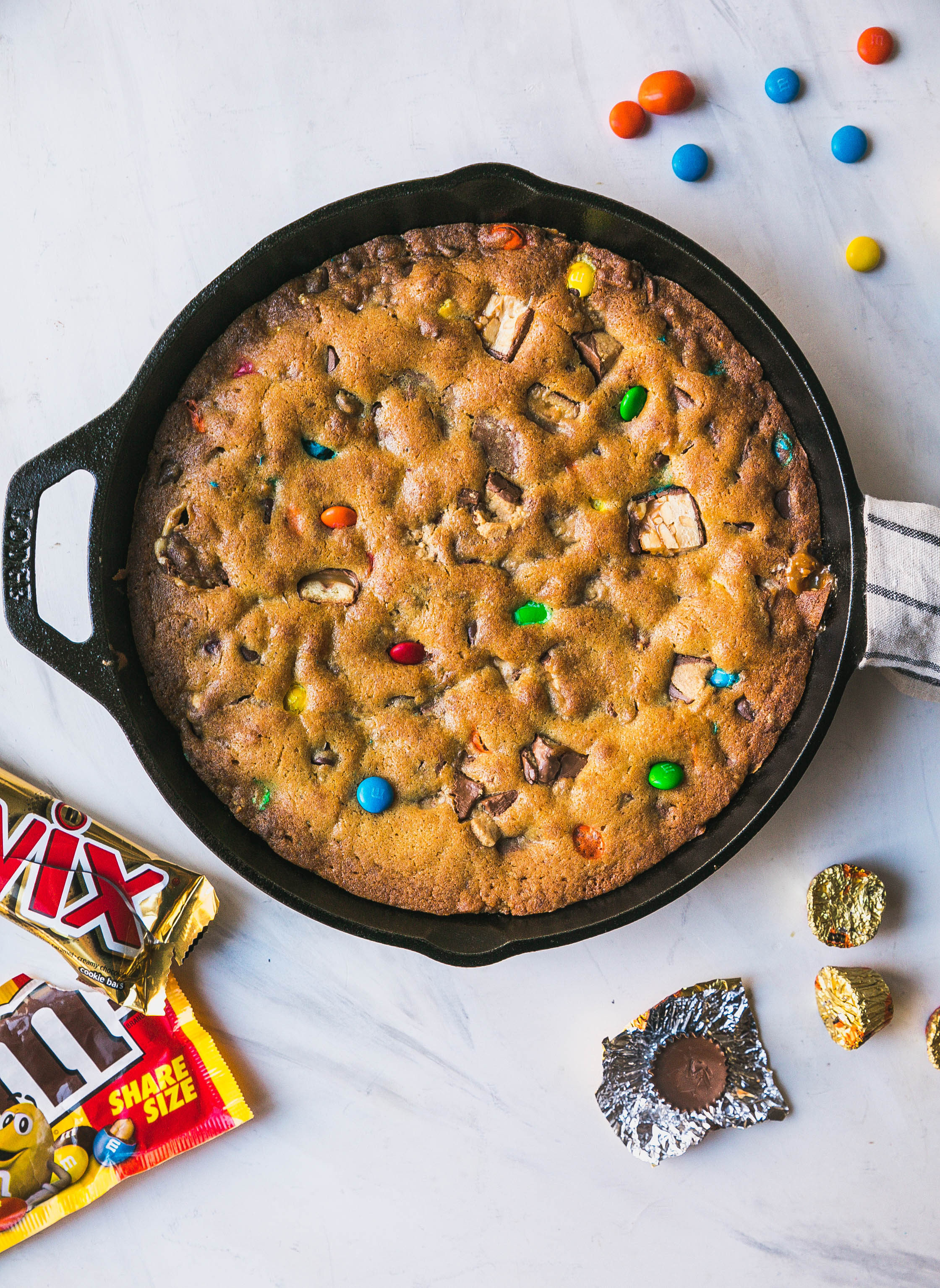 Candy Bar Skillet Cookie - Never Not Hungry