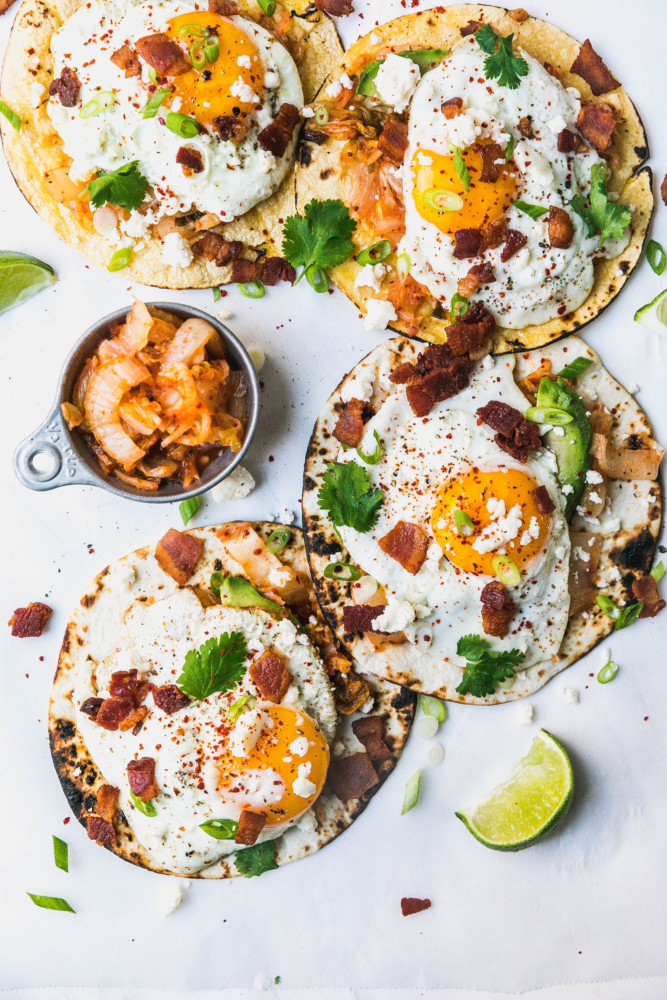 Kimchi, Bacon and Egg Breakfast Tacos - Never Not Hungry